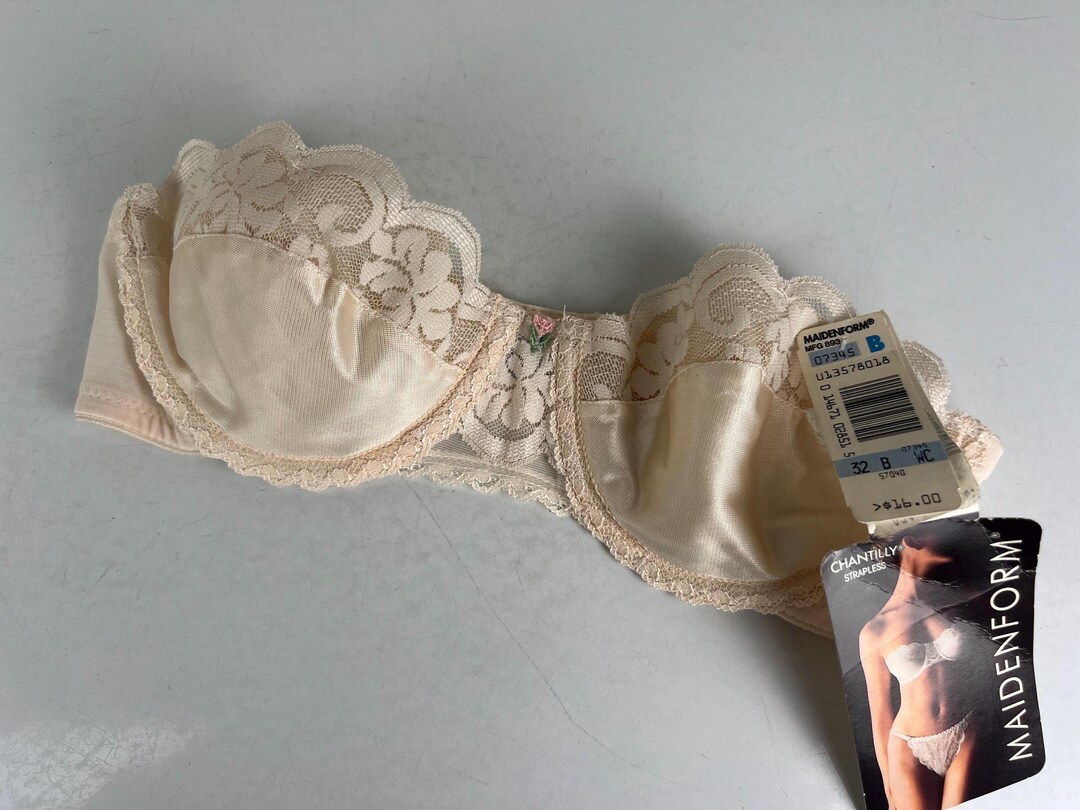 Vintage Maidenform Chantilly 32B Nude Staples Bra Sweet Lace Pretty ...