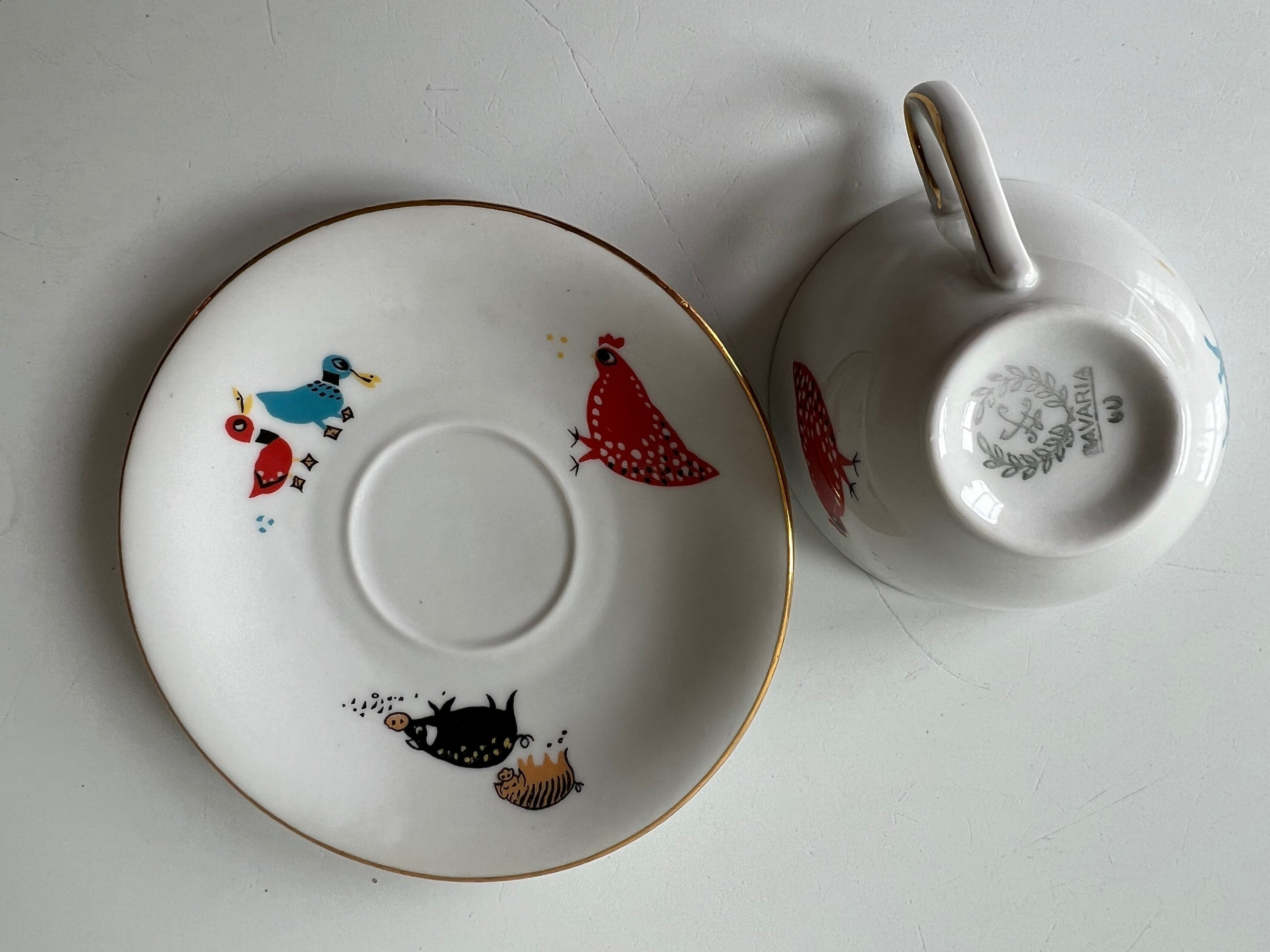 Adorable MCM Farm Animal Tea Cup Bavaria/vintage MCM Pig Cat - Etsy