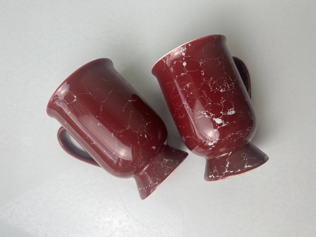 Beautiful Maroon Faux Marble Mug Set of 2/vintage Faux Marble Mug Set ...