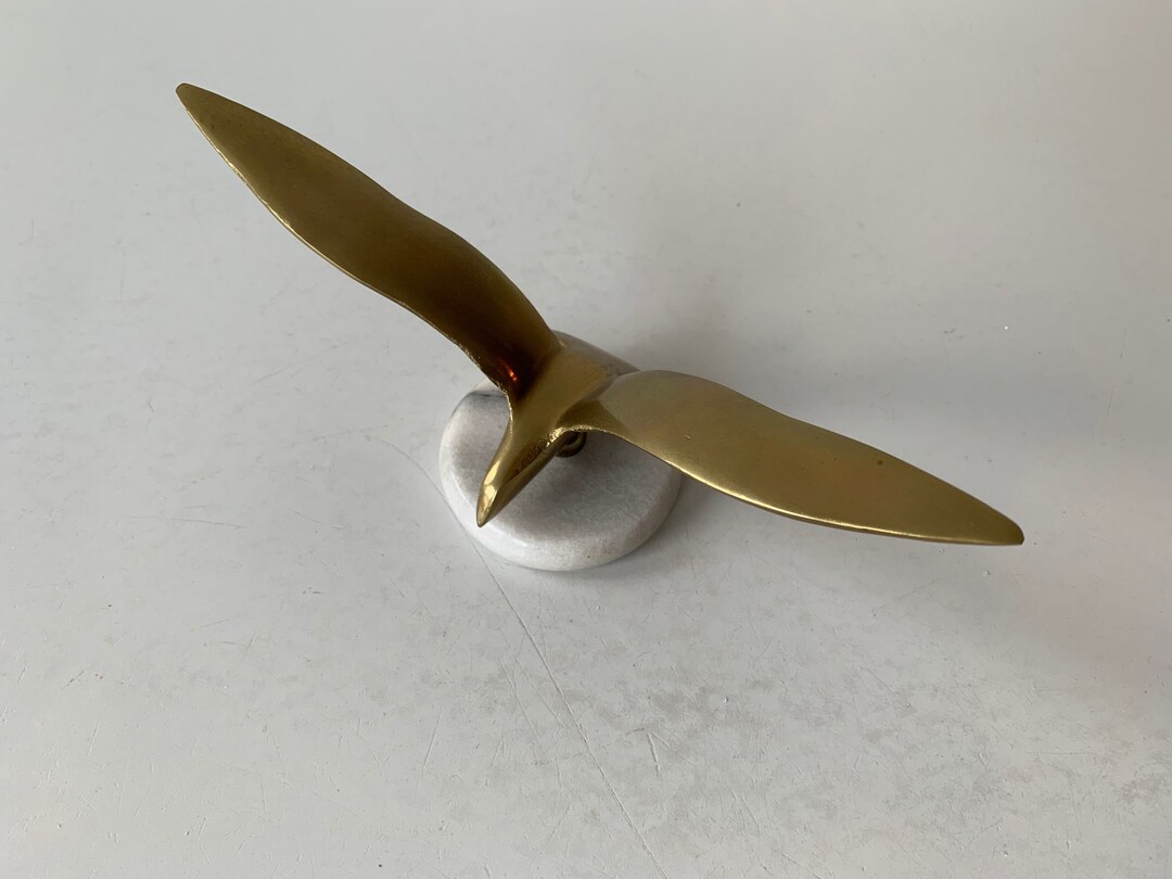 Brass and Marble Flying Bird Gull Statue Decor/vintage Mid Century ...