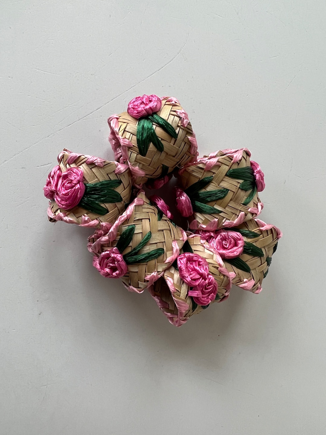 Gorgeous Straw Raffia Flower Napkin Rings Set of 6/vintage Boho Napkin ...