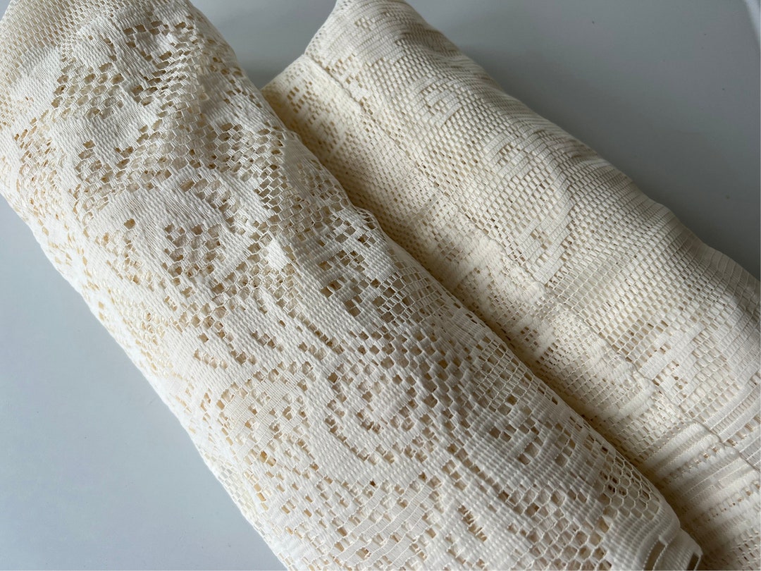 Vintage 62 Inch Wide Cream Lace Curtain Panel Set of 2/vintage Cream ...