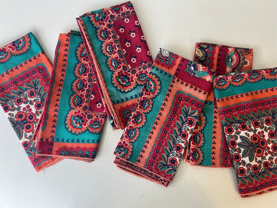 Vintage Colorful Napkin Set of 6/vintage Cloth Reusable Napkin Set - A ...