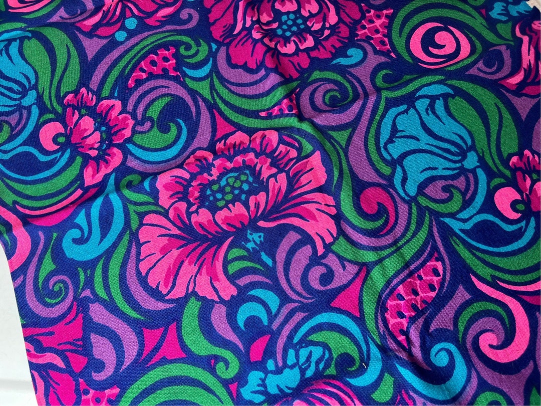 Vintage Mod Jewel Tone Thick Linen Type Fabric Piece 43x32/vintage Mod ...