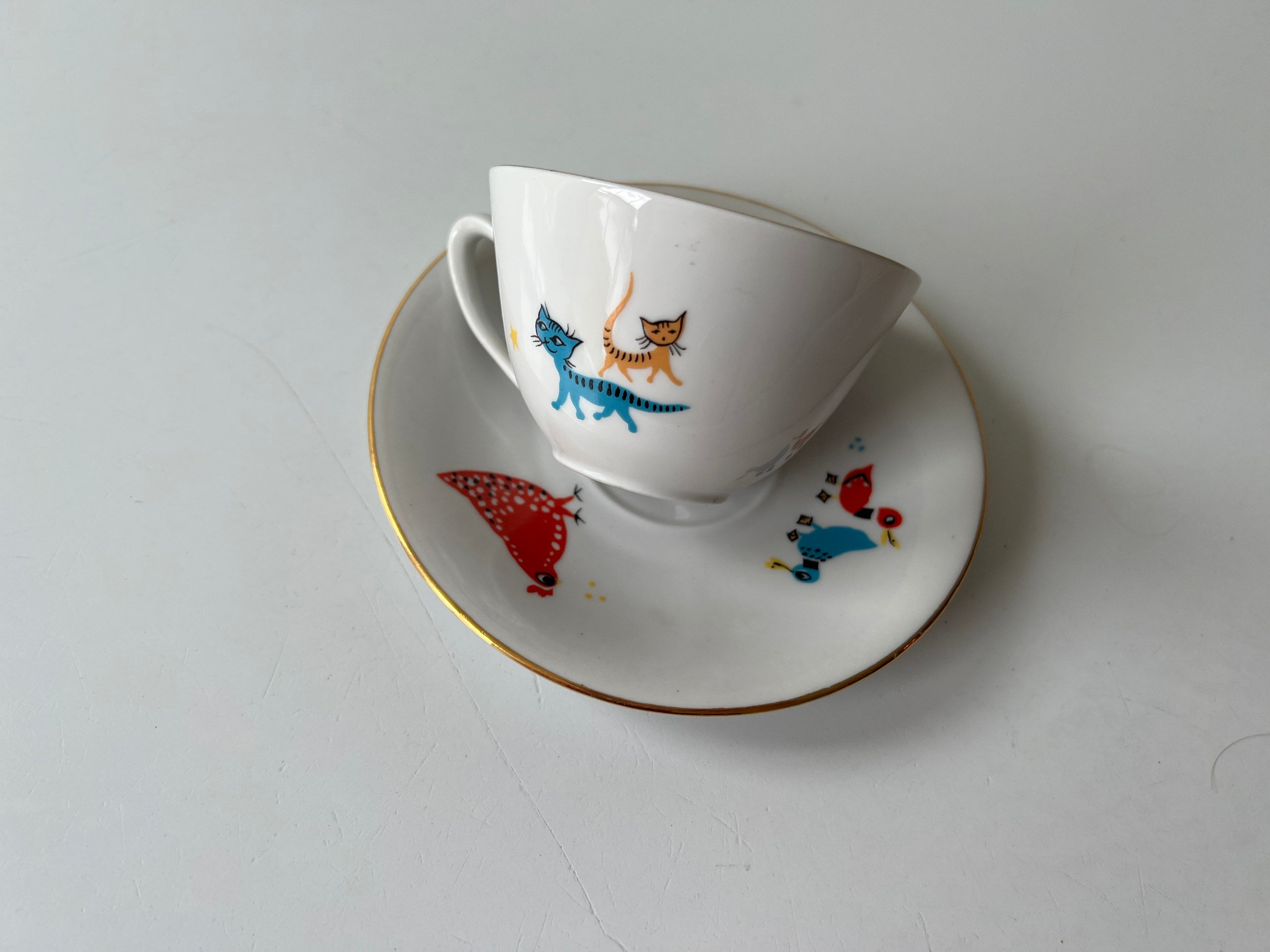 Adorable MCM Farm Animal Tea Cup Bavaria/vintage MCM Pig Cat - Etsy