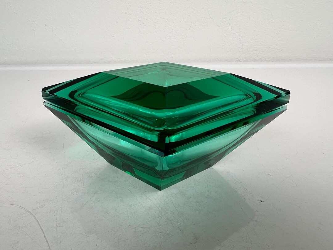 RESERVED Art Deco Deep Green Glass Vanity Box/stunning High Quality ...