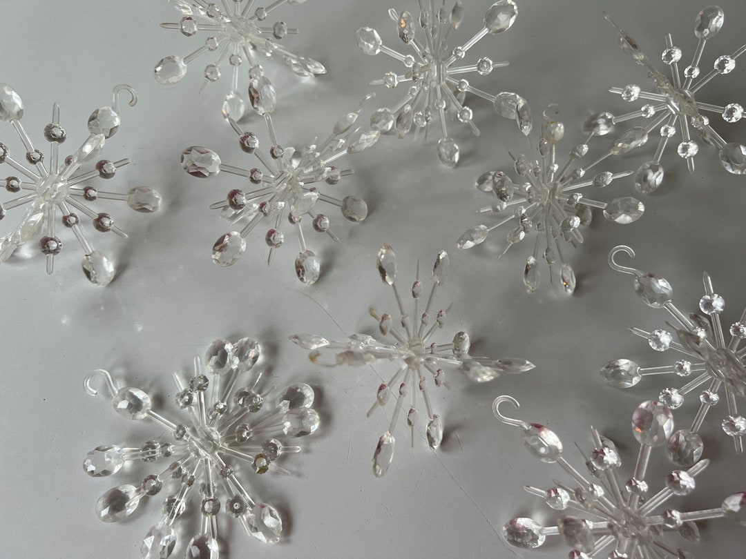 Set of 10 Plastic Crystal Snowflake Ornaments/vintage Snowflake ...