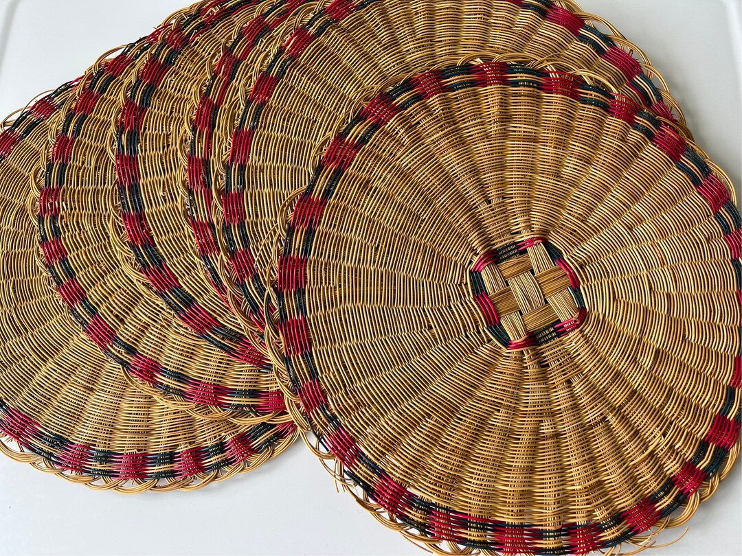 Set of 6 Vintage Woven Circle Chargers/vintage Boho Circle Chargers ...