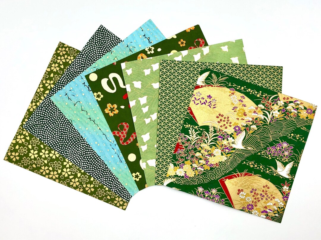 Yûzen-washi Japanese Papers / X 7 Sheets / Green-1 - Etsy