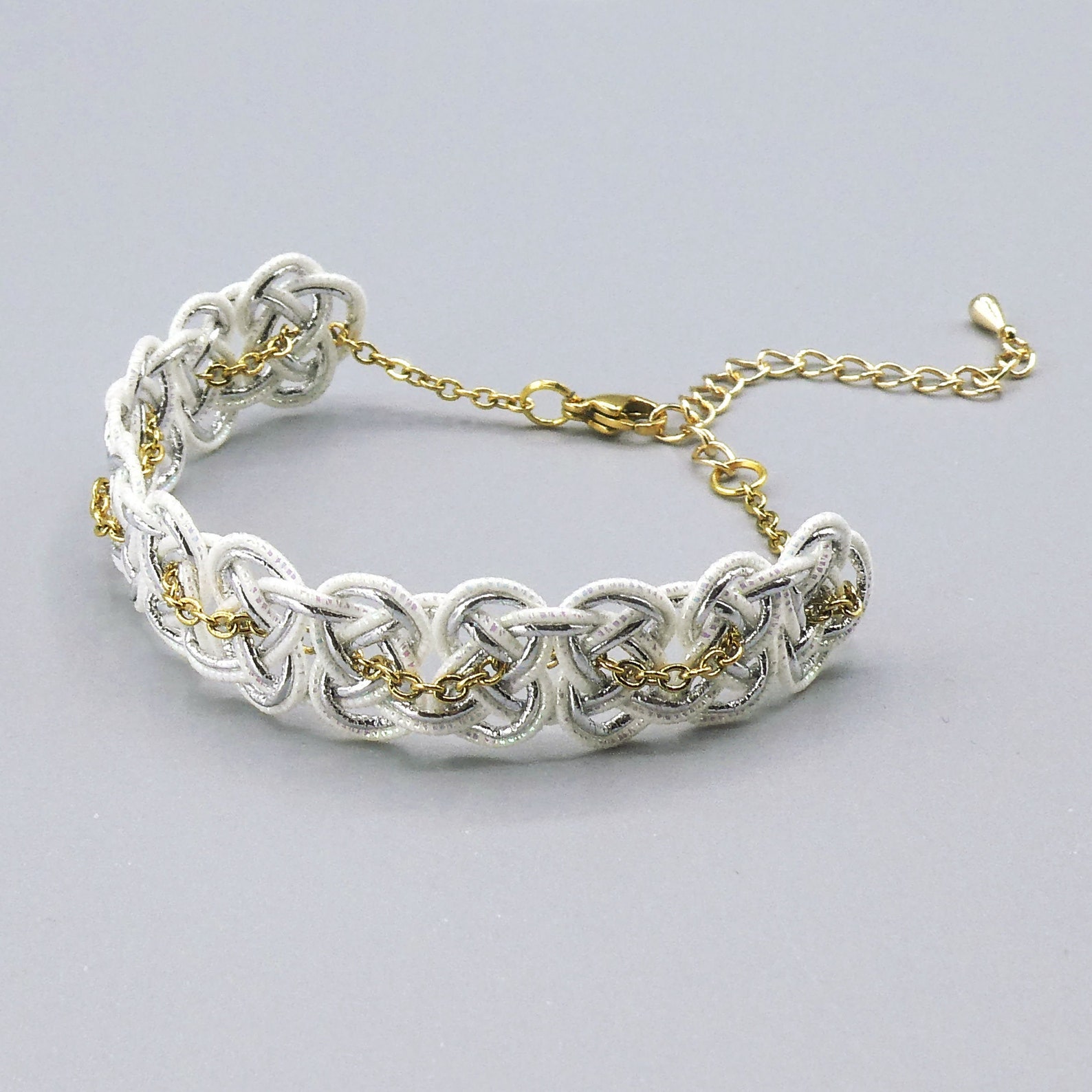 Mizuhiki Braided Bracelet - Awaji Line - Adjustable 15.5-21cm - White ...