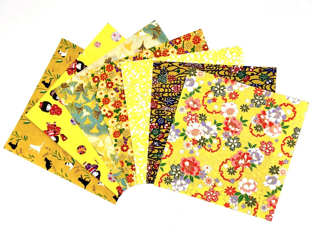 Japanese Yûzen-washi Papers / X 7 Sheets / Yellow-1 - Etsy