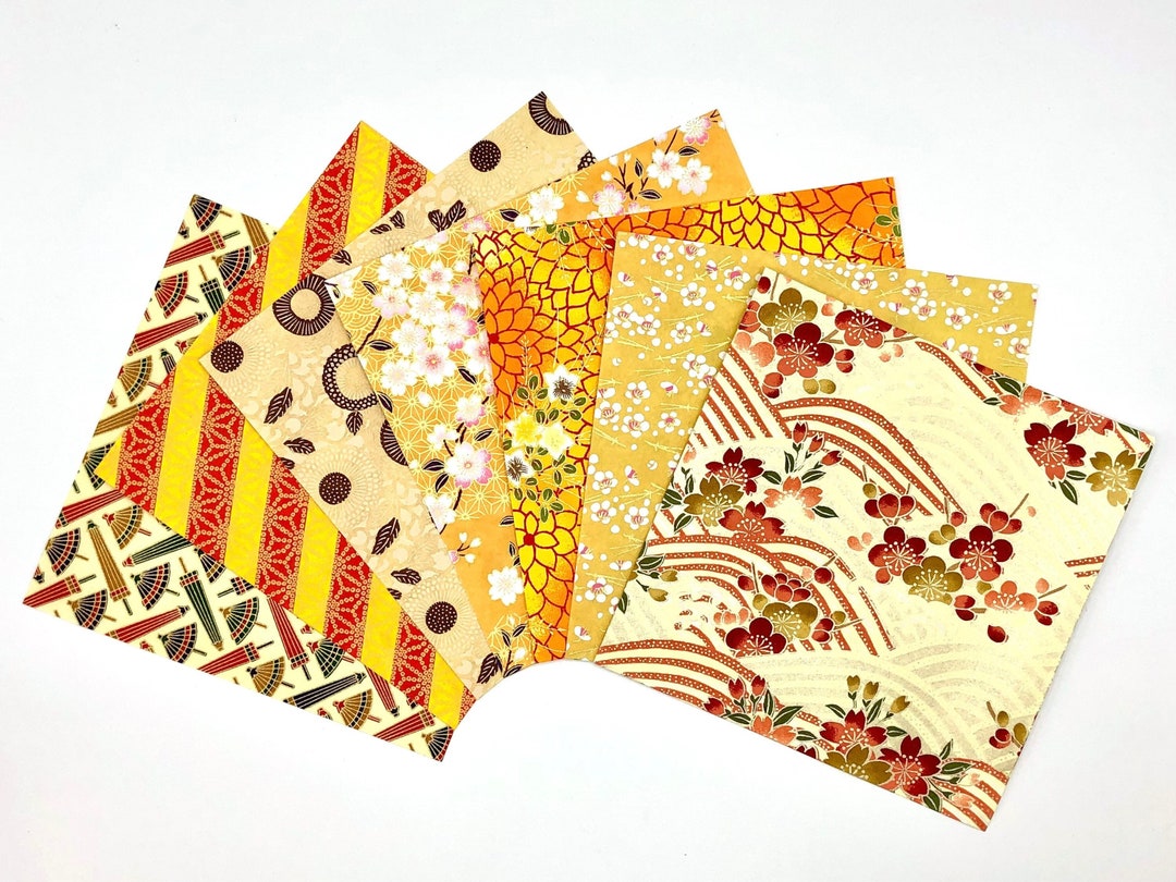 Japanese Yûzen-washi Papers / X 7 Sheets / Yellow-orange-1 - Etsy