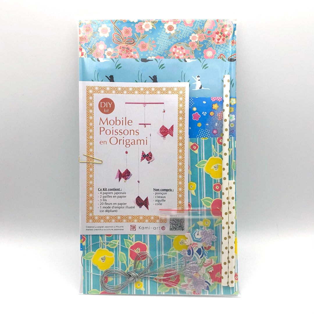 DIY KIT / Origami Fish Mobile / Japanese Washi Yuzen Paper / Blue - Etsy