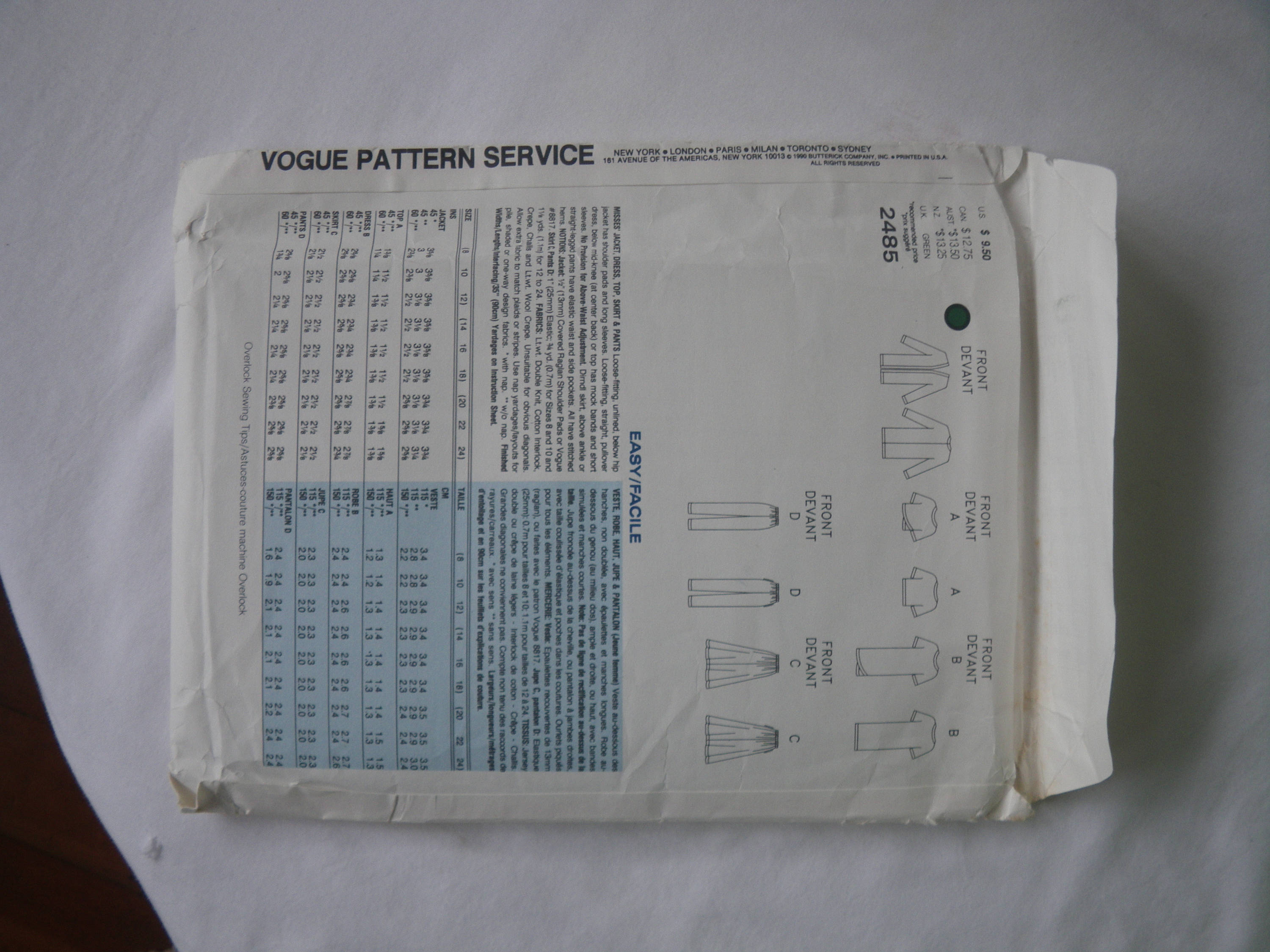 Vogue 5 Easy Pieces Sewing Pattern - Etsy