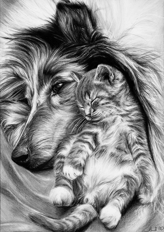 Cuddling With Dog Drawing