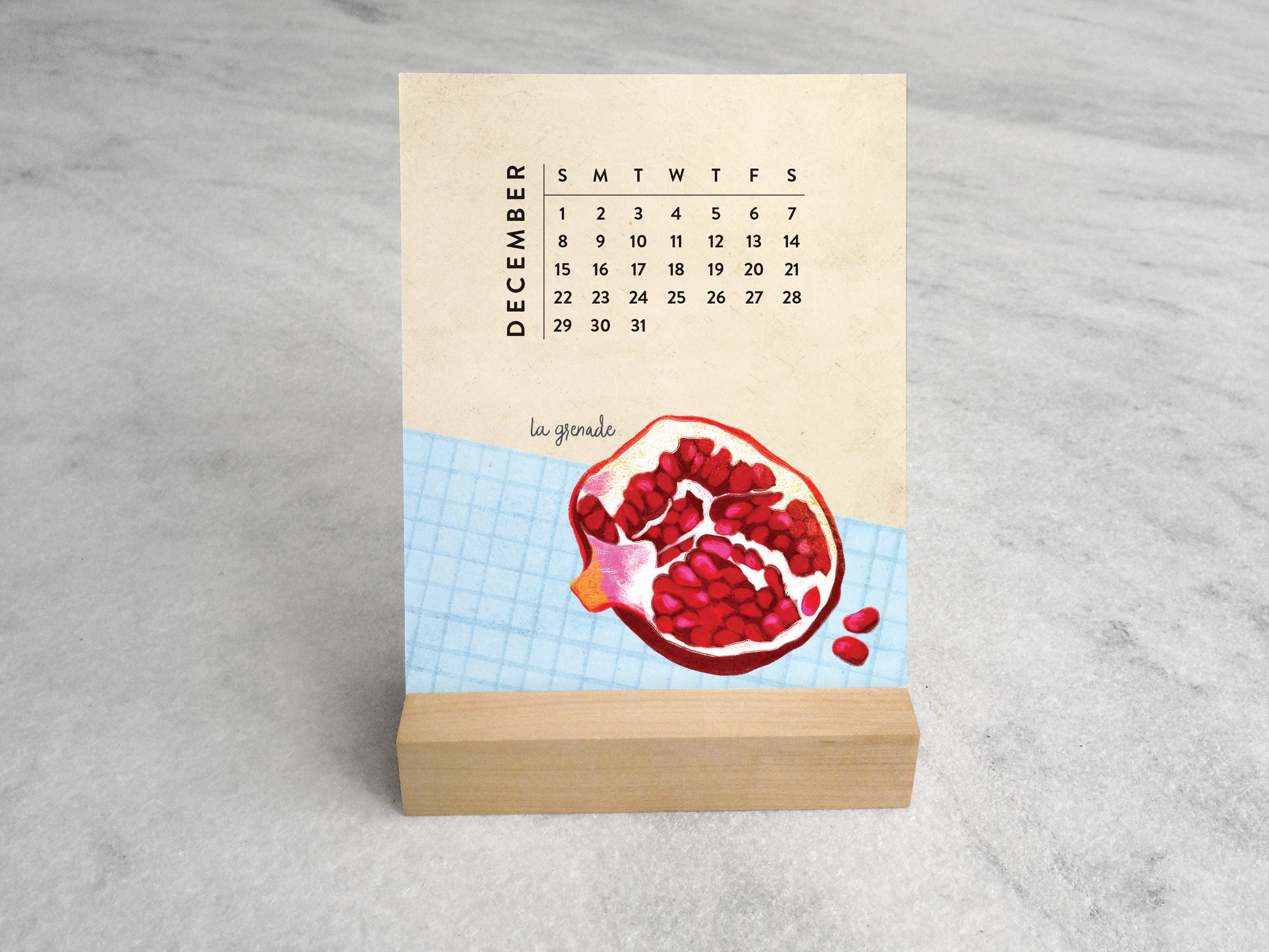 2024 Desk Calendar with wood stand, Les Fruits | Desk Calendar 2024 ...