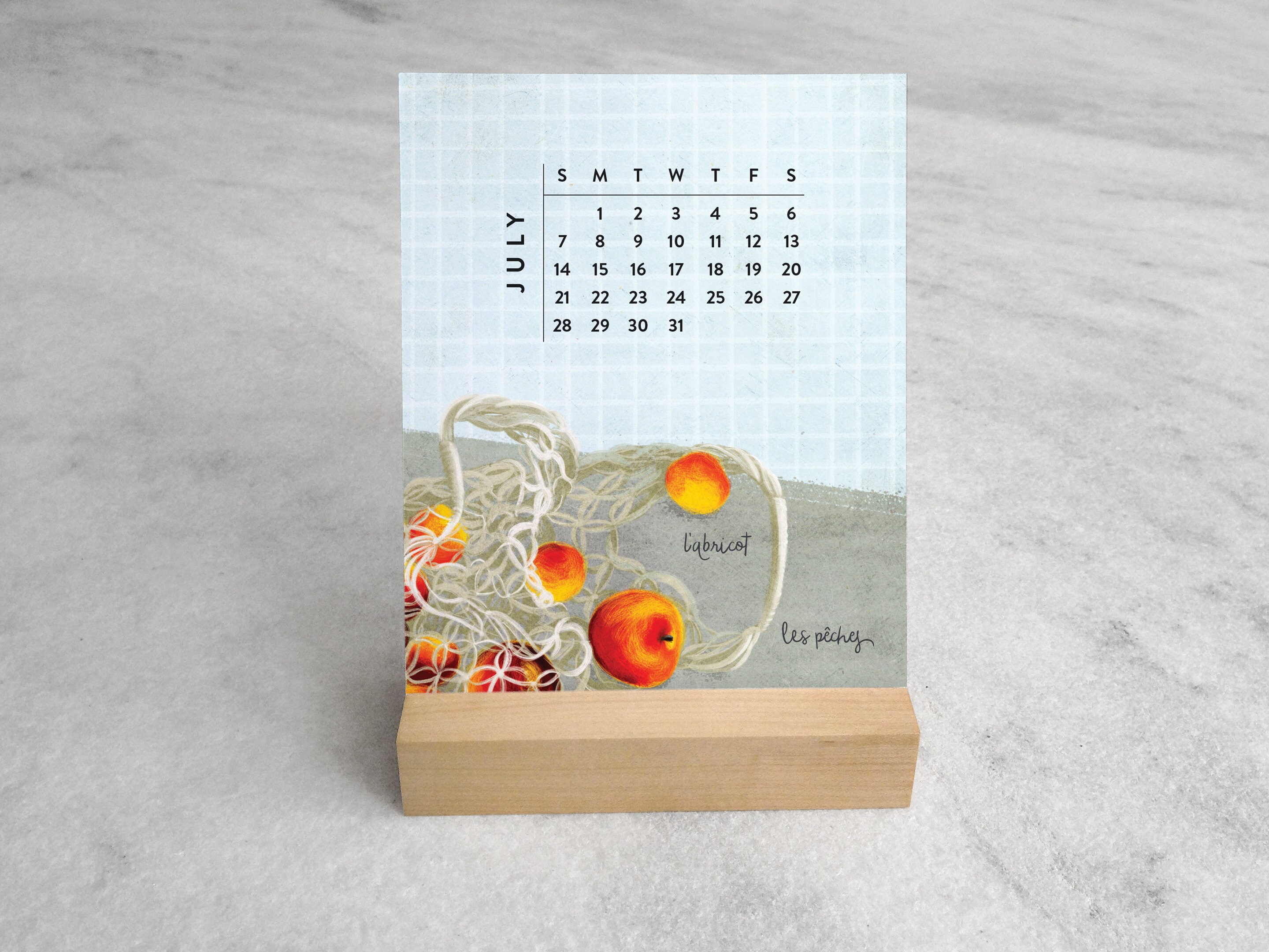 2024 Desk Calendar with wood stand, Les Fruits | Desk Calendar 2024 ...