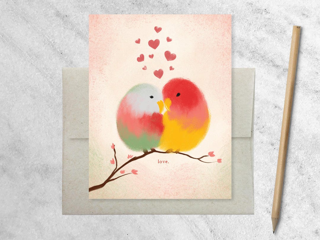Love Birds Card With Kraft Envelope | Valentine's Day | Anniversary ...