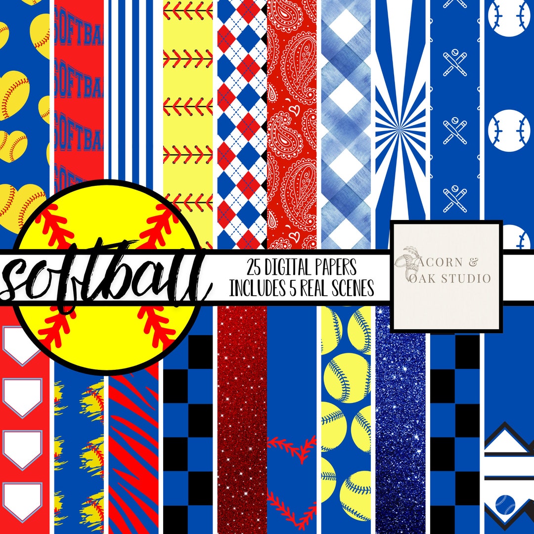 Softball Digital Papers | Red & Blue | 25 12x12 Digital Background ...