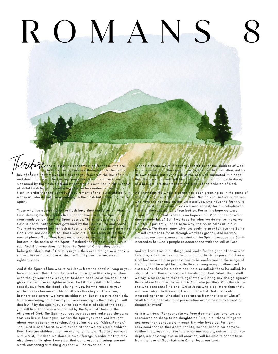 Romans 8 | Full Chapter Print | Watercolor Print - Art Print, Instant ...