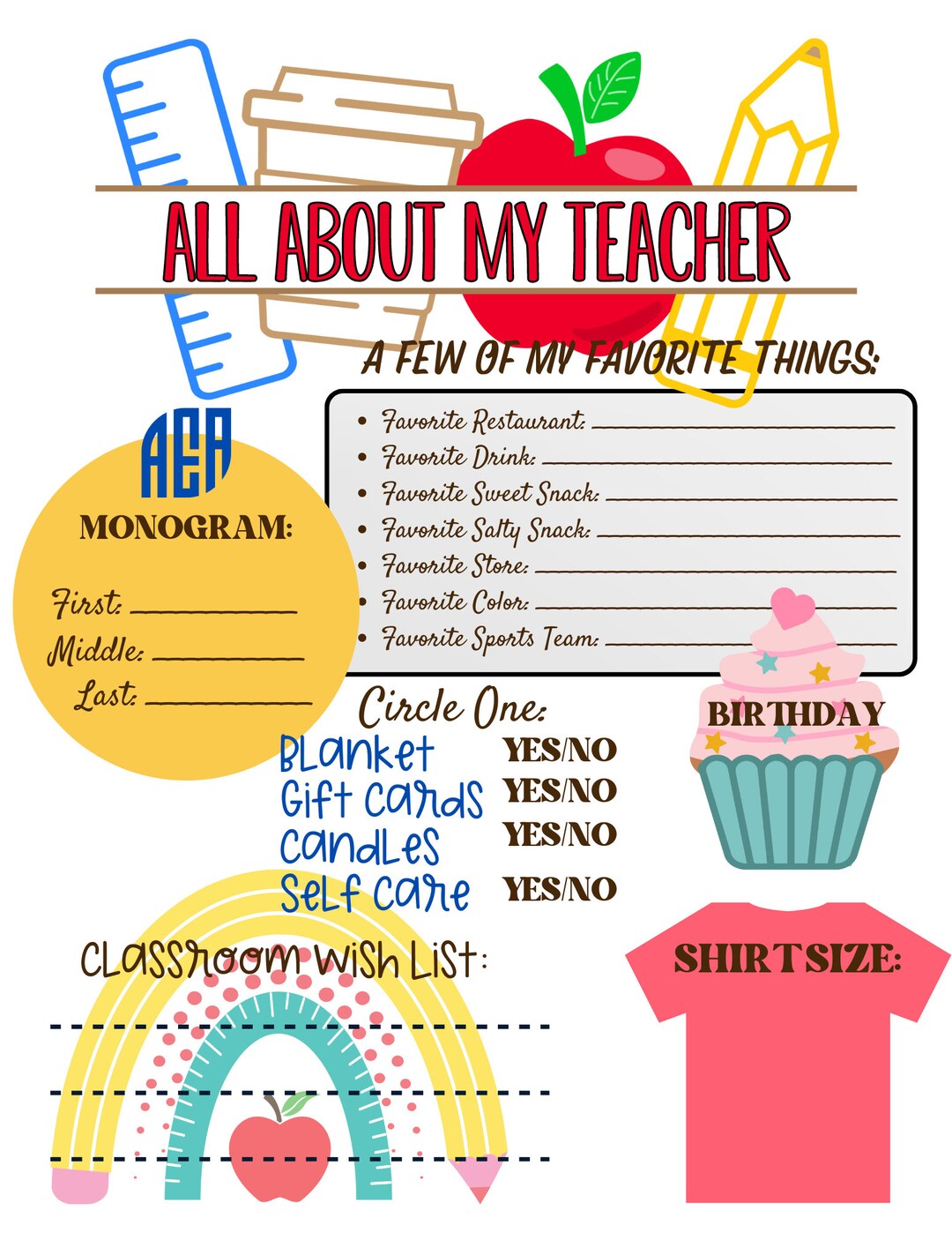All About My Teacher Survey | Digital Download | Back to School ...