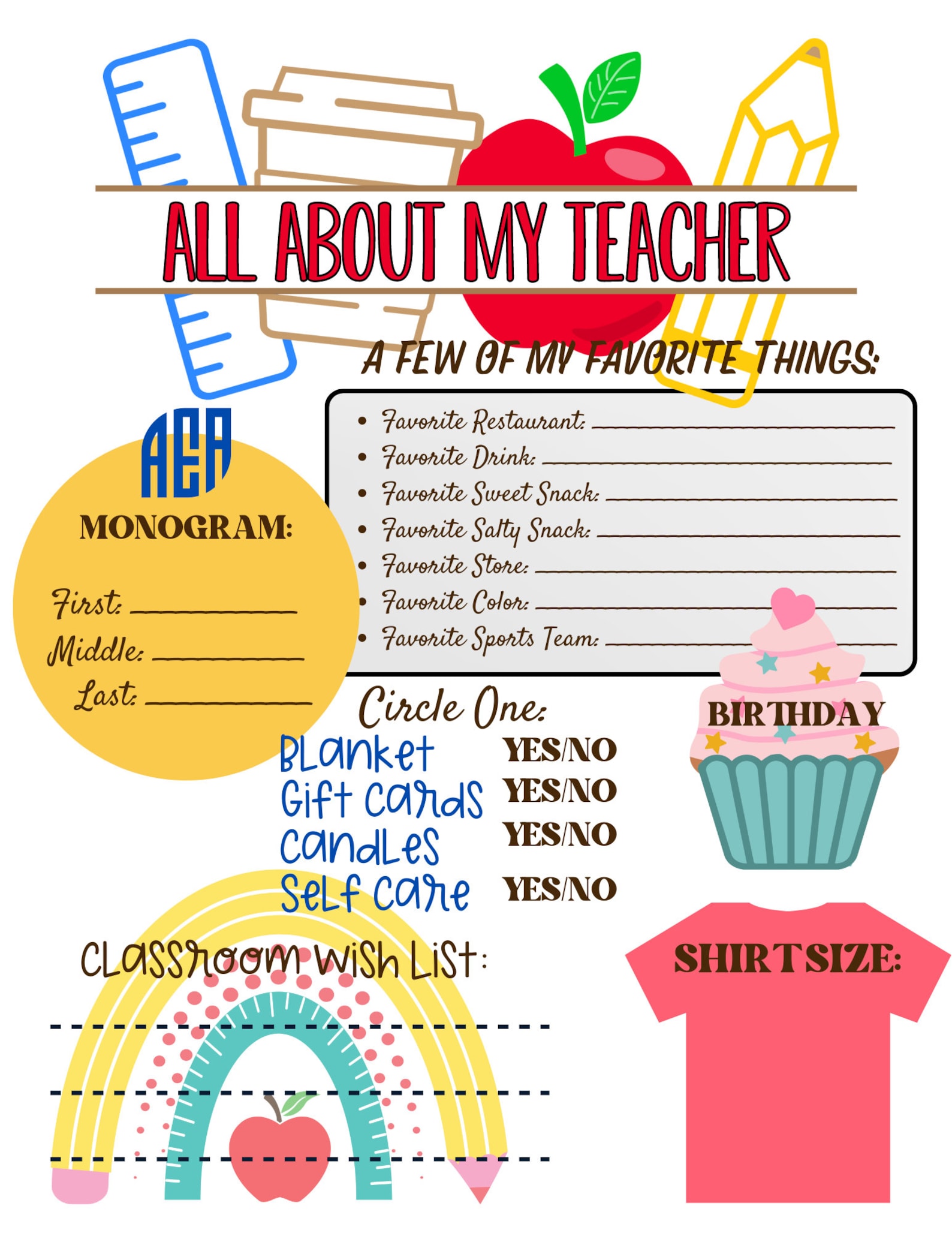 All About My Teacher Survey | Digital Download | Back to School ...