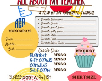 All About My Teacher Survey | Digital Download | Back to School ...