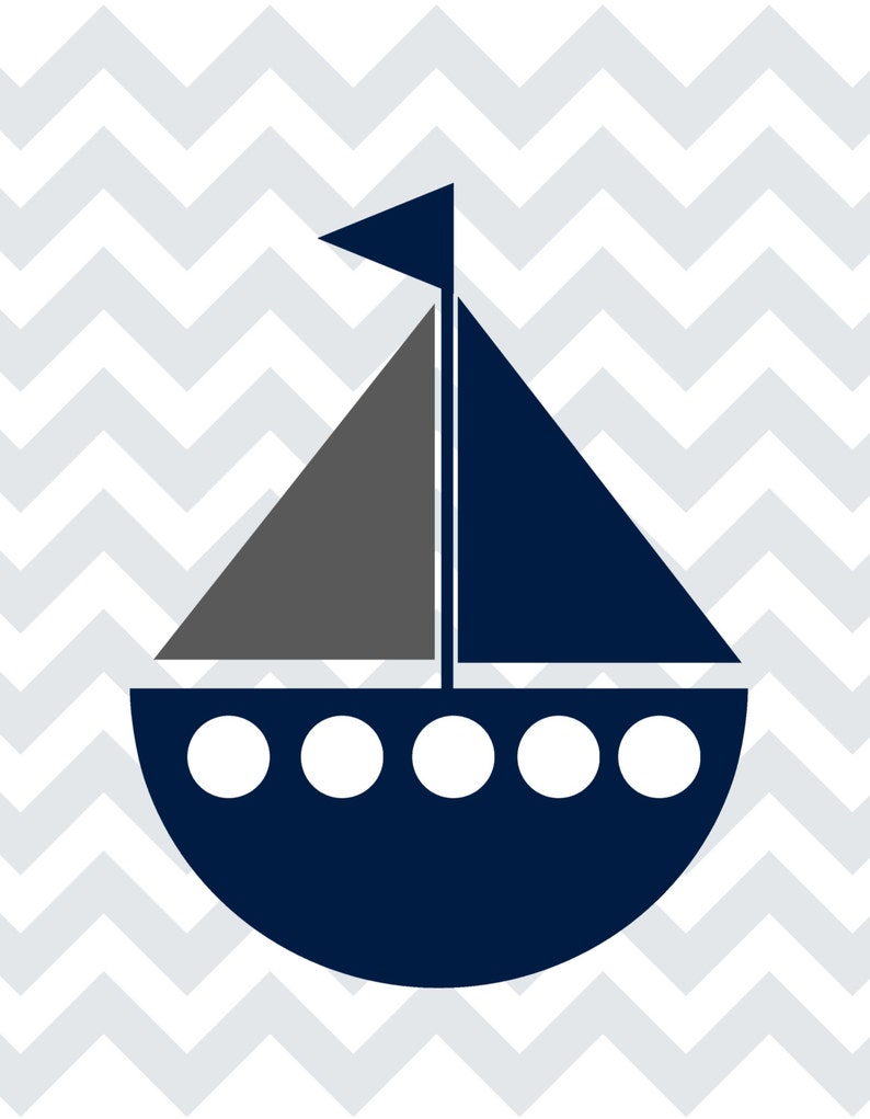 Nautical Theme Prints in Navy & Gray Chevron - Etsy