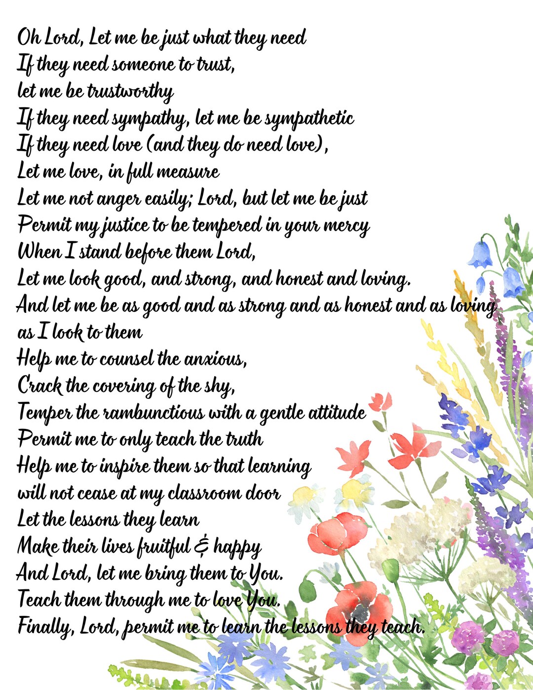 Teacher's Prayer - Instant Download, Scripture Print, Wall Print ...