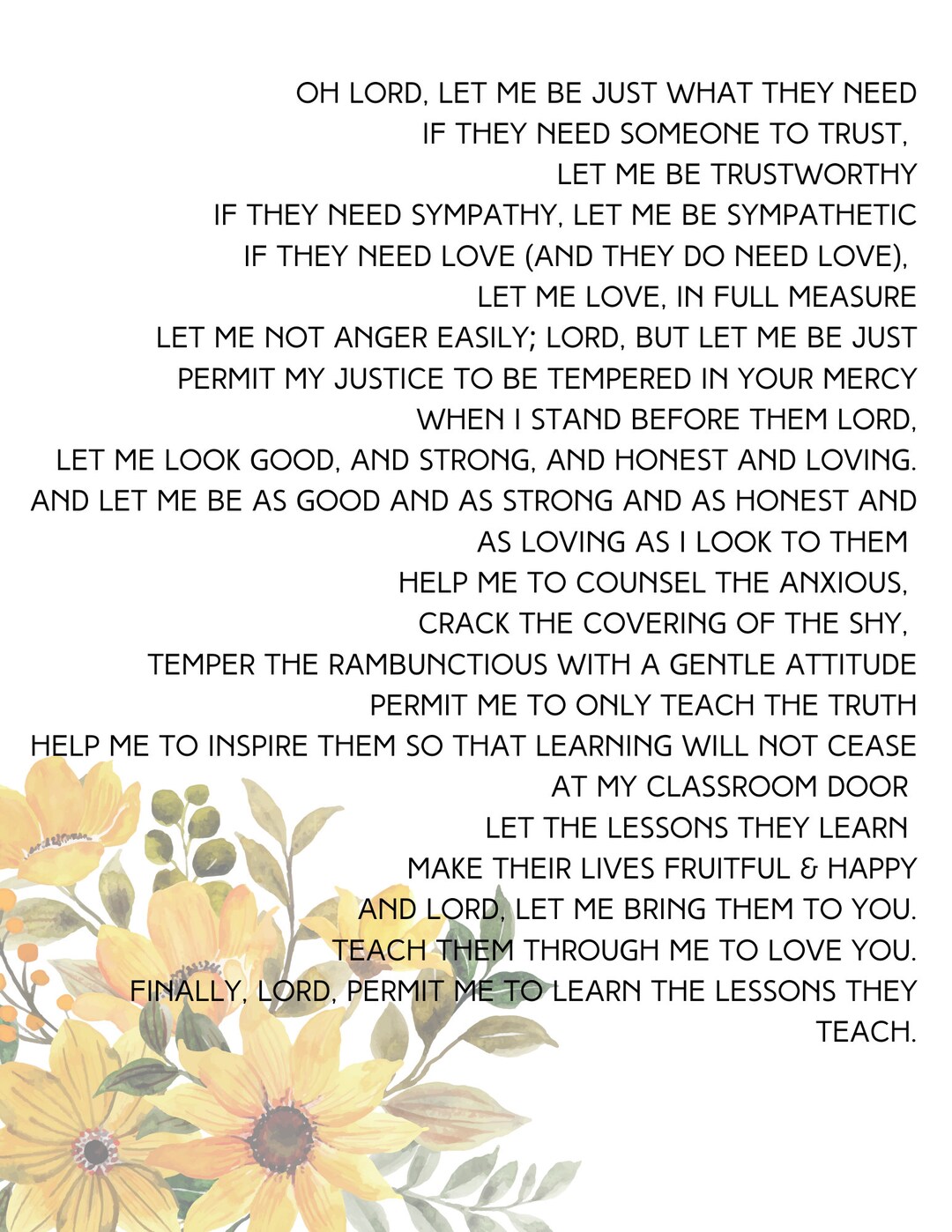 Teacher's Prayer - Instant Download, Scripture Print, Wall Print ...