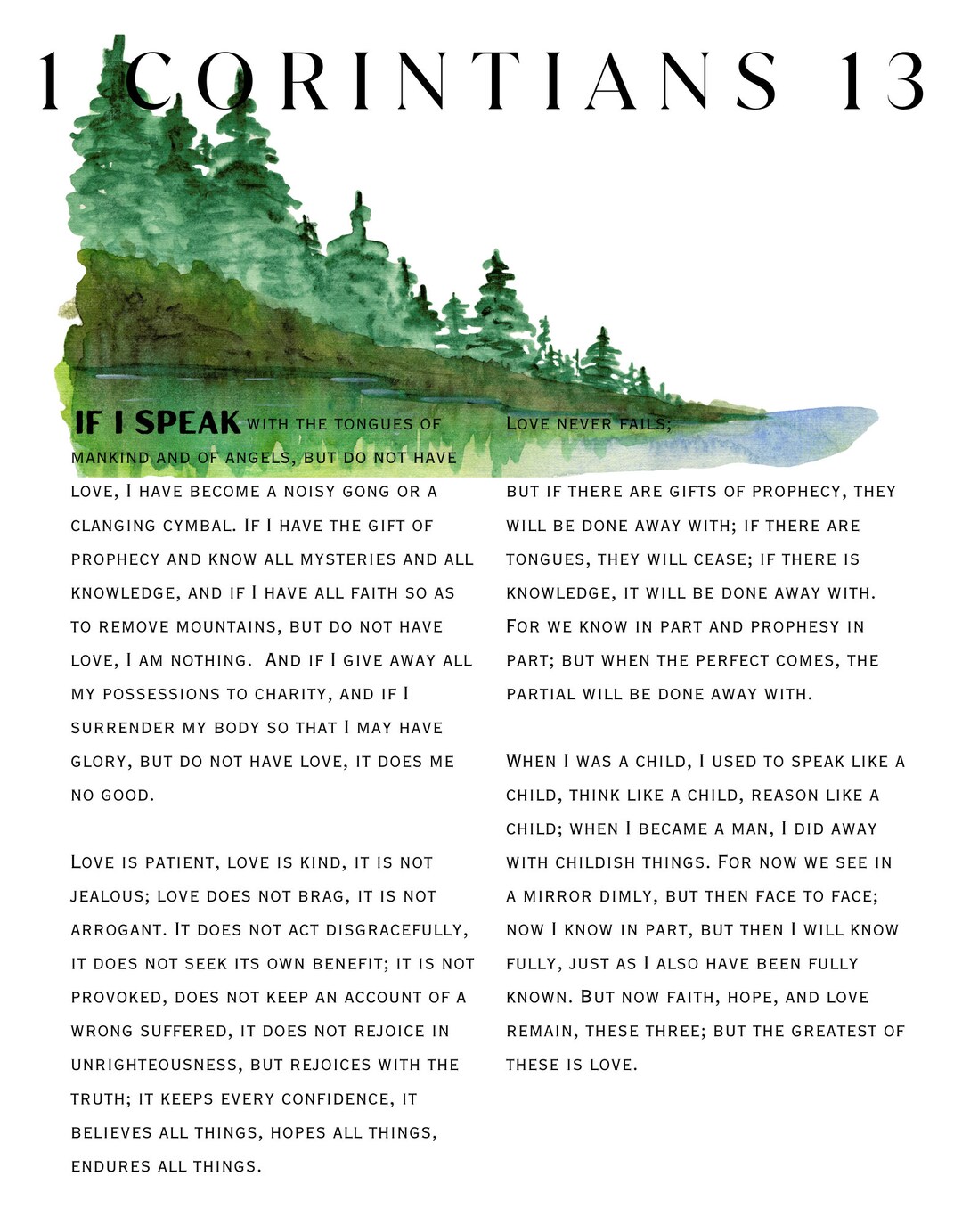 1 Corinthians 13 | Full Chapter Print | Watercolor Print - Art Print ...