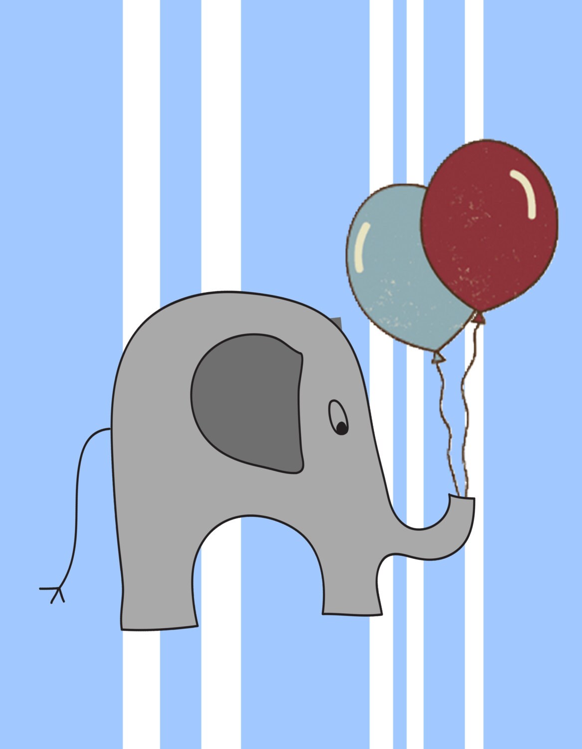 Blue & Gray Striped Elephant Print - Etsy