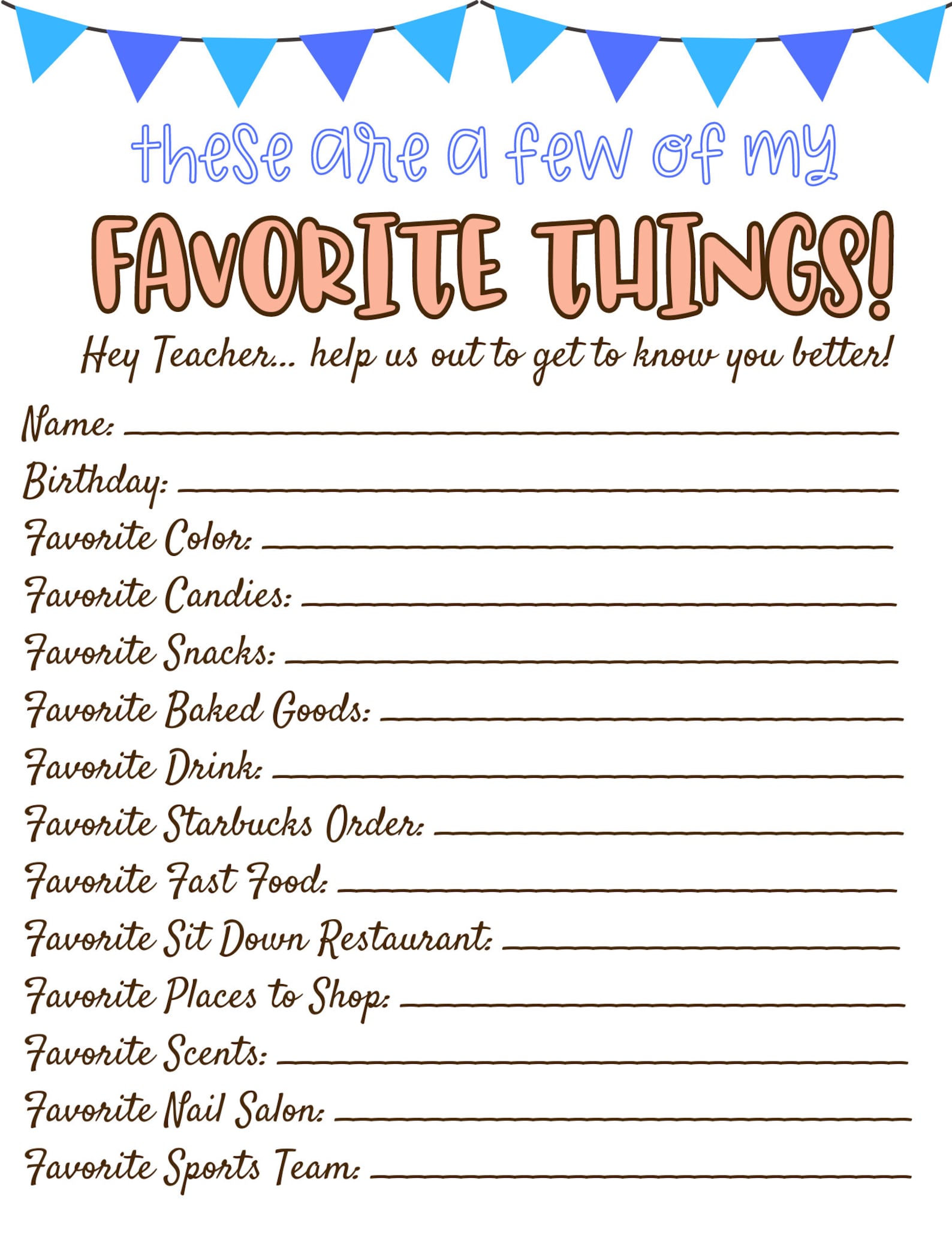 All About My Teacher Survey | Digital Download | Back to School ...