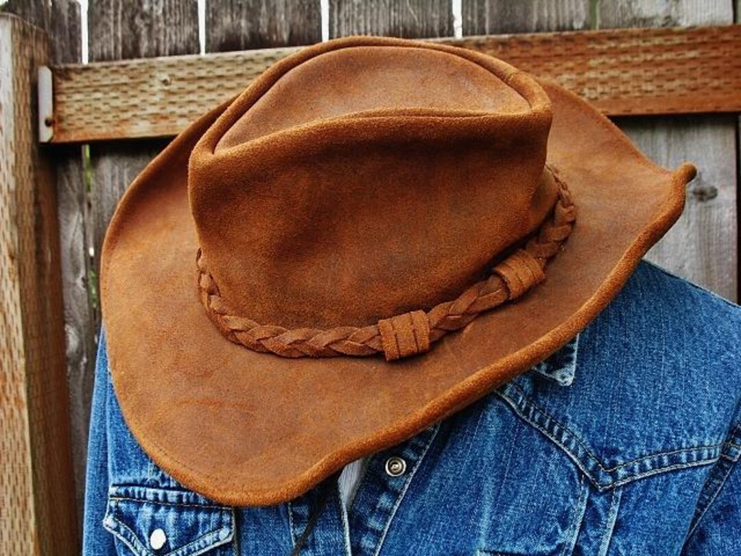 Boho Hippie Minnetonka Outback Dark Leather Hat Medium - Etsy