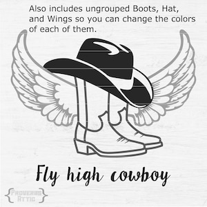 FLY HIGH COWBOY Hat Boots Wings Welded/ungrouped Western Vinyl Tshirt ...