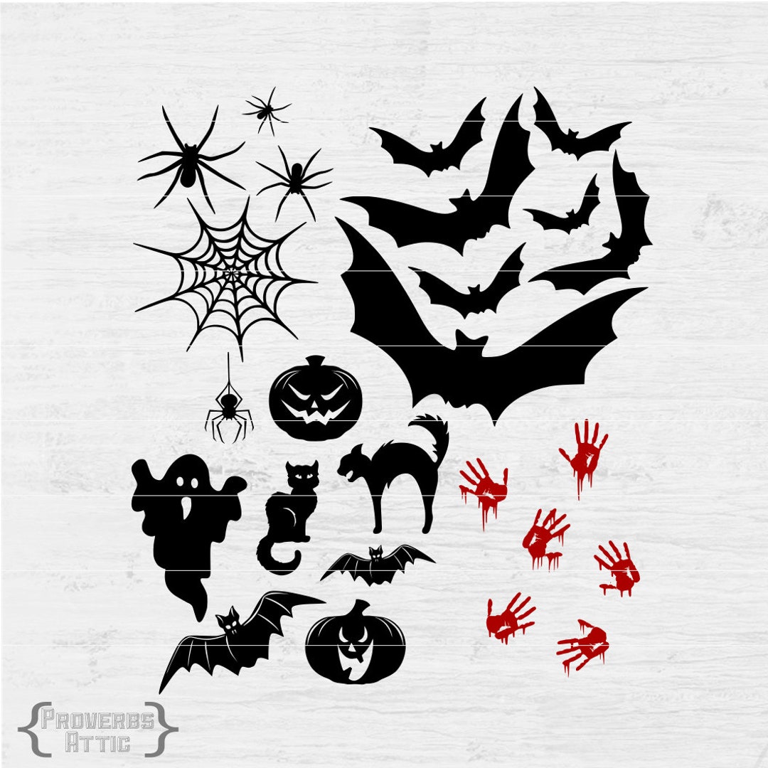 HALLOWEEN Spiders Web Bat Pumpkin Ghost Bloody Hands Cat Window Decal ...