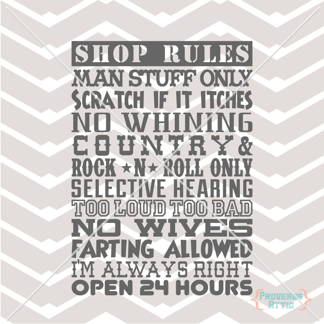 SHOP RULES Shop Home House Man Men Door Wall Sign Vinyl Art Decal ...