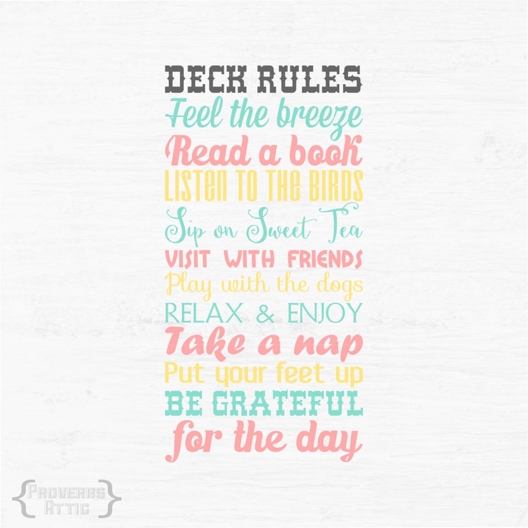 Deck Rules or Porch Patio House Outside Sign Vinyl Art Decal Cutting ...