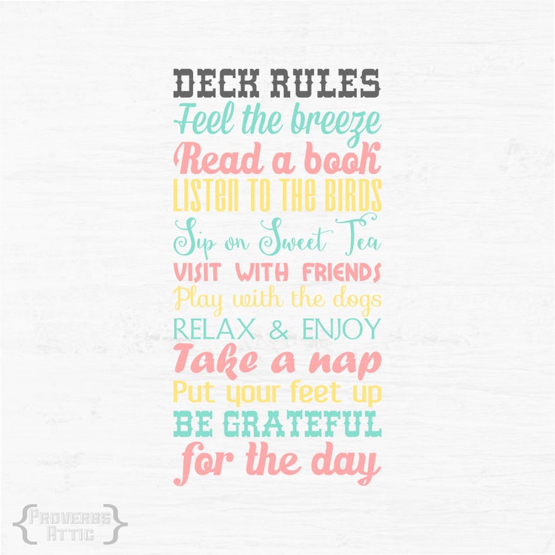 Deck Rules or Porch Patio House Outside Sign Vinyl Art Decal | Etsy