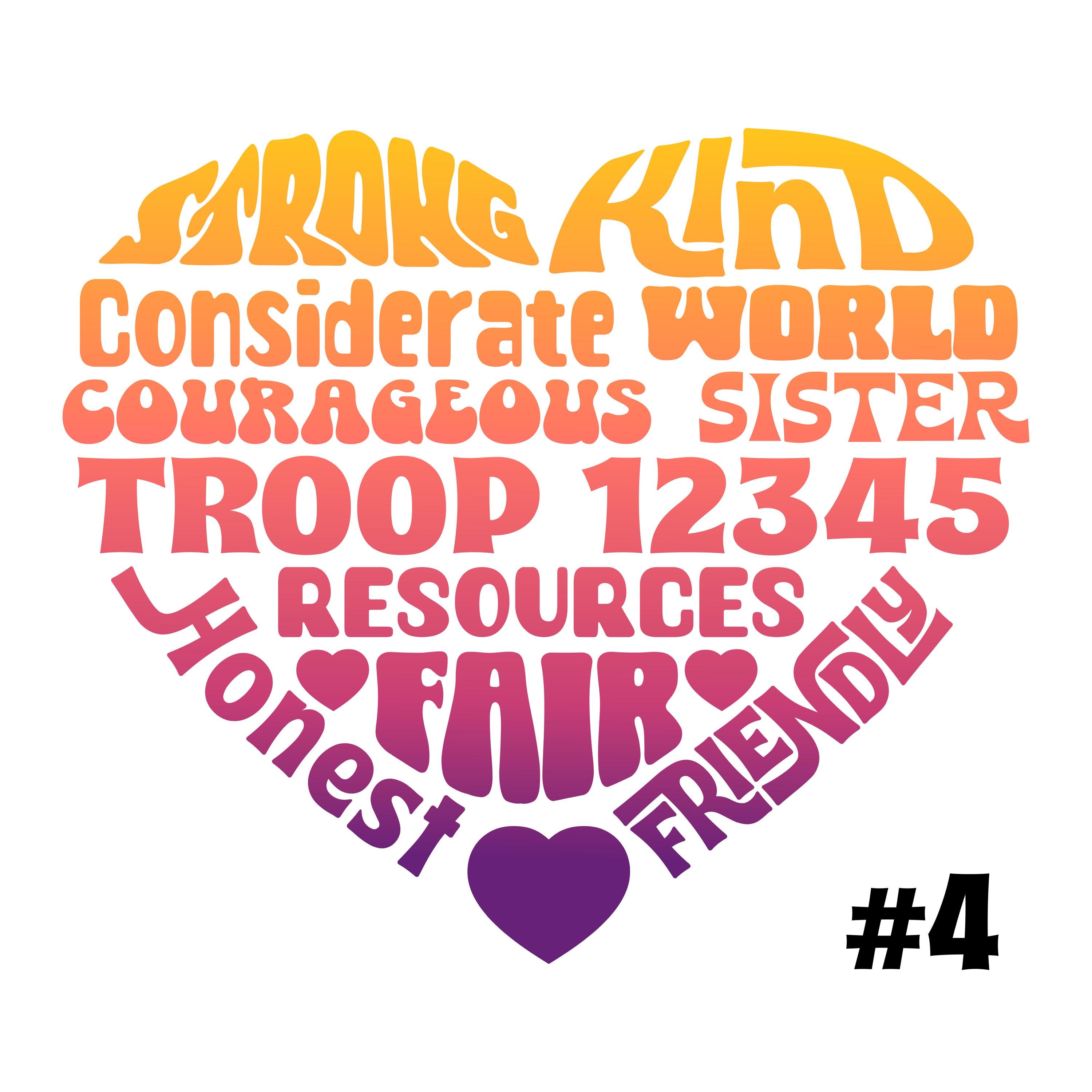 SCOUTS Girl Inspirational Heart Custom Troop Number, Print or Cut ...