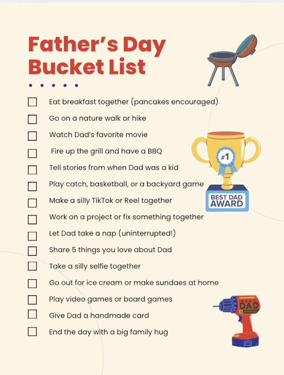 Father’s Day Bucket List Printable| Things to Do With Dad | Instant ...