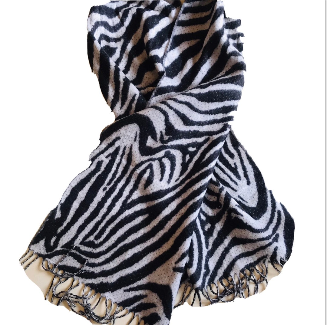Merona Scarf, Vintage Scarf, Zebra Print Scarf, Flannel Scarf, Acrylic ...
