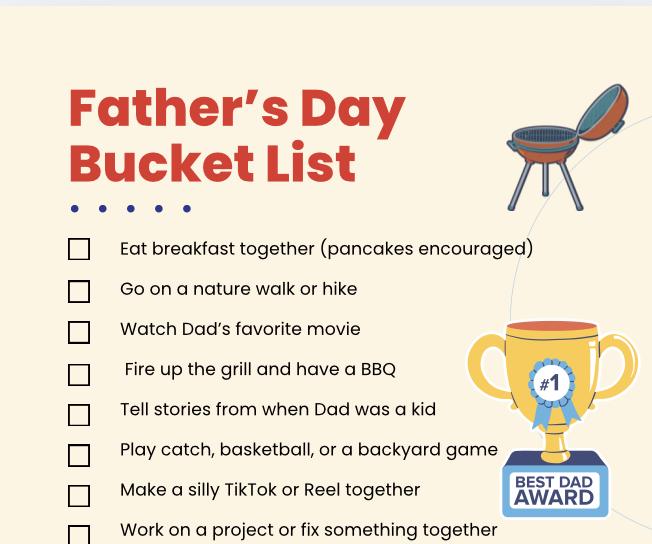 Father’s Day Bucket List Printable| Things to Do With Dad | Instant ...