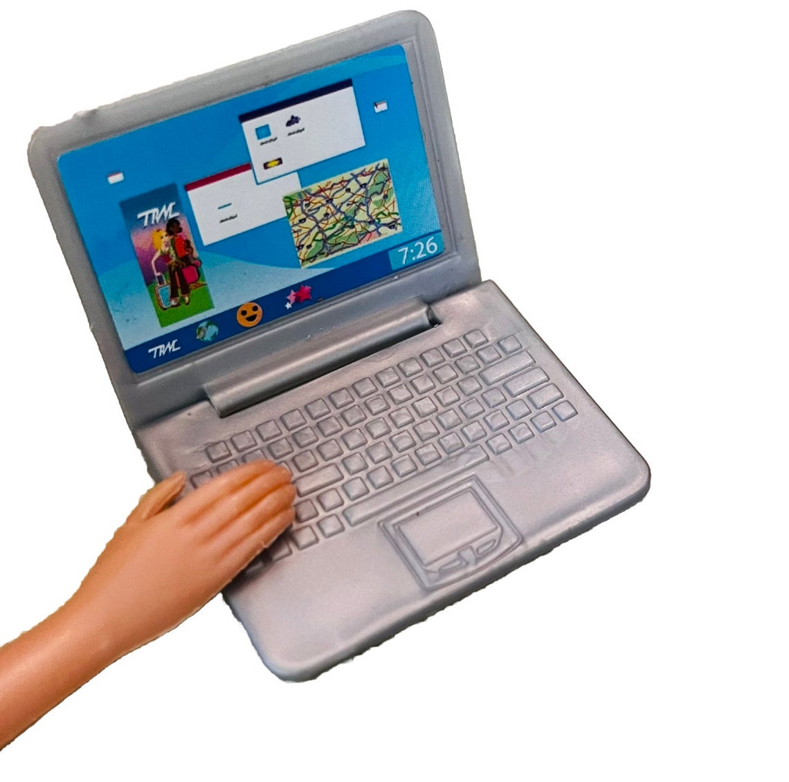 Mattel Barbie Doll Laptop Computer Silver Miniature Open Close ...