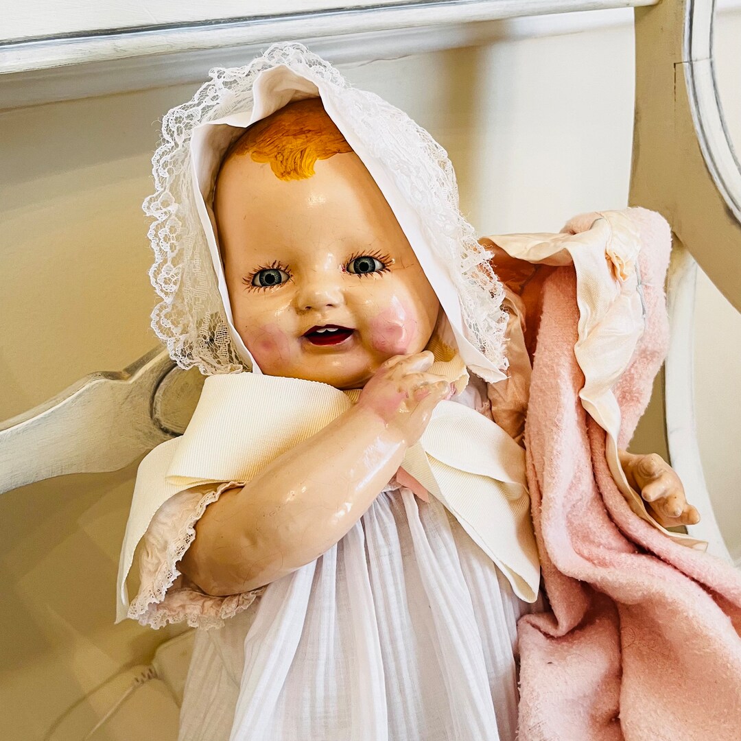 Vintage EIH Horsman Baby Dimples Composition Doll 20 Inch Cries Blond ...