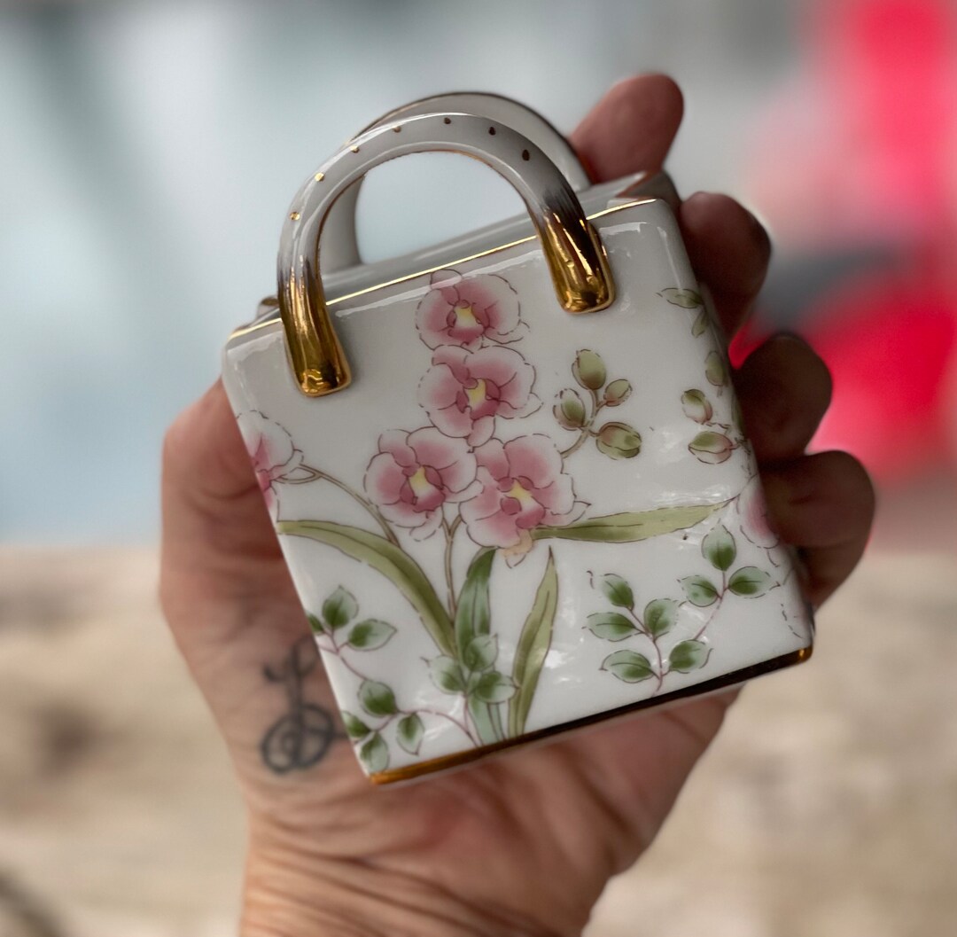 Antique Vintage Nantucket Porcelain Shopping Bag/tote/vase Floral ...