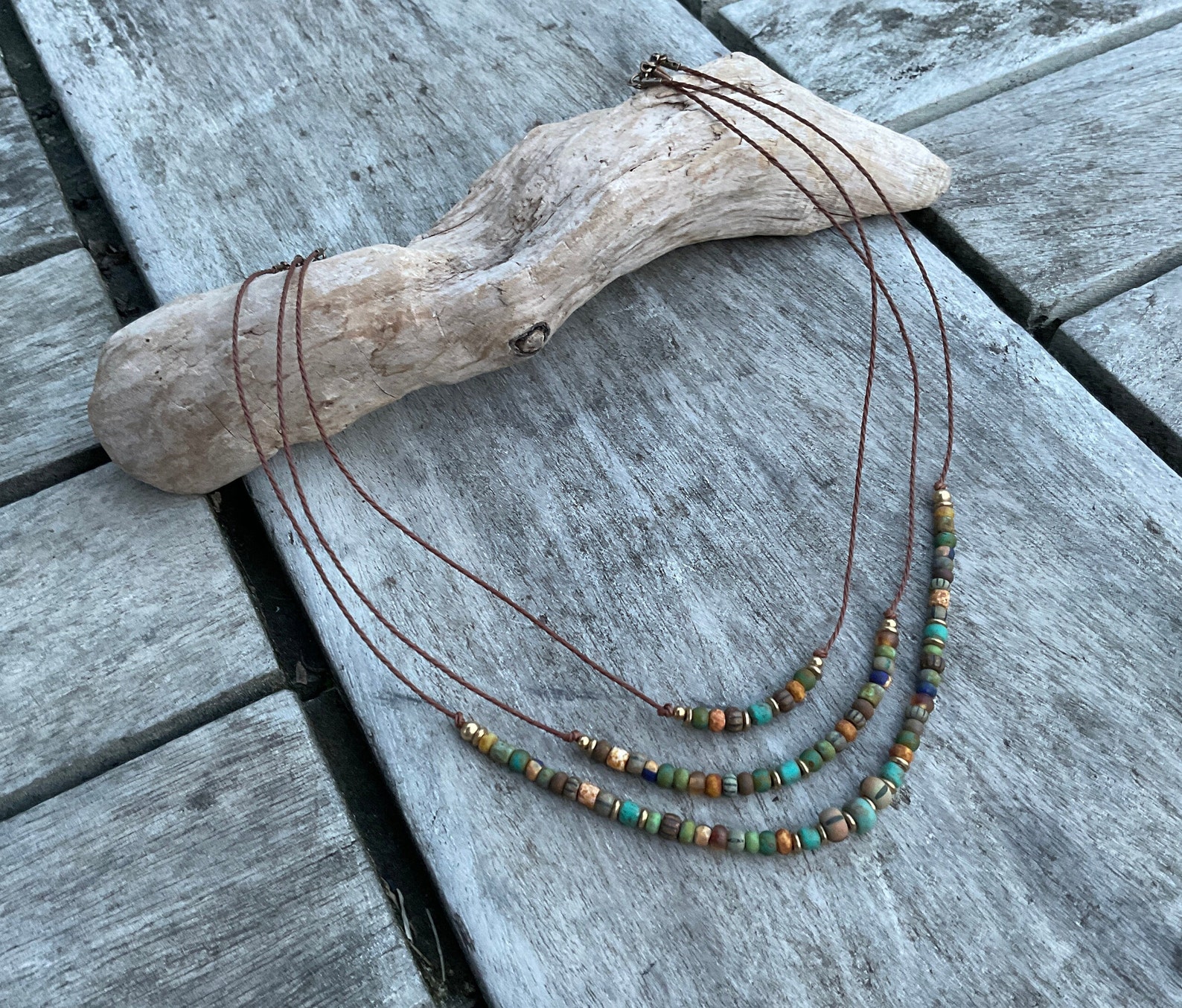 Boho Layering Necklace, Czech Glass Rustic Bead, Tribal Indie Style ...