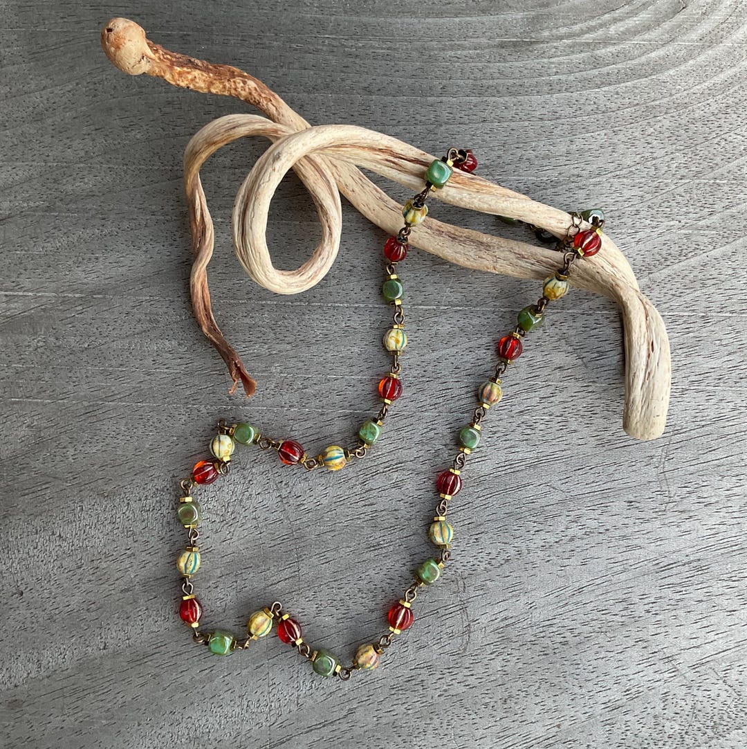 Boho Necklace,short Multi Colored Necklace,bohemian Jewelry,czech Glass ...