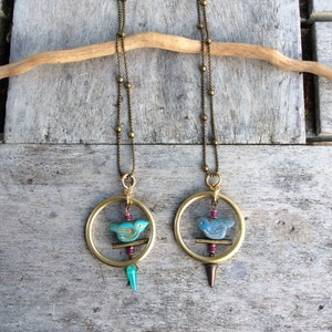 Long Bird Necklace,bird Lovers Necklace,aged Rustic Glass Necklace,aged ...