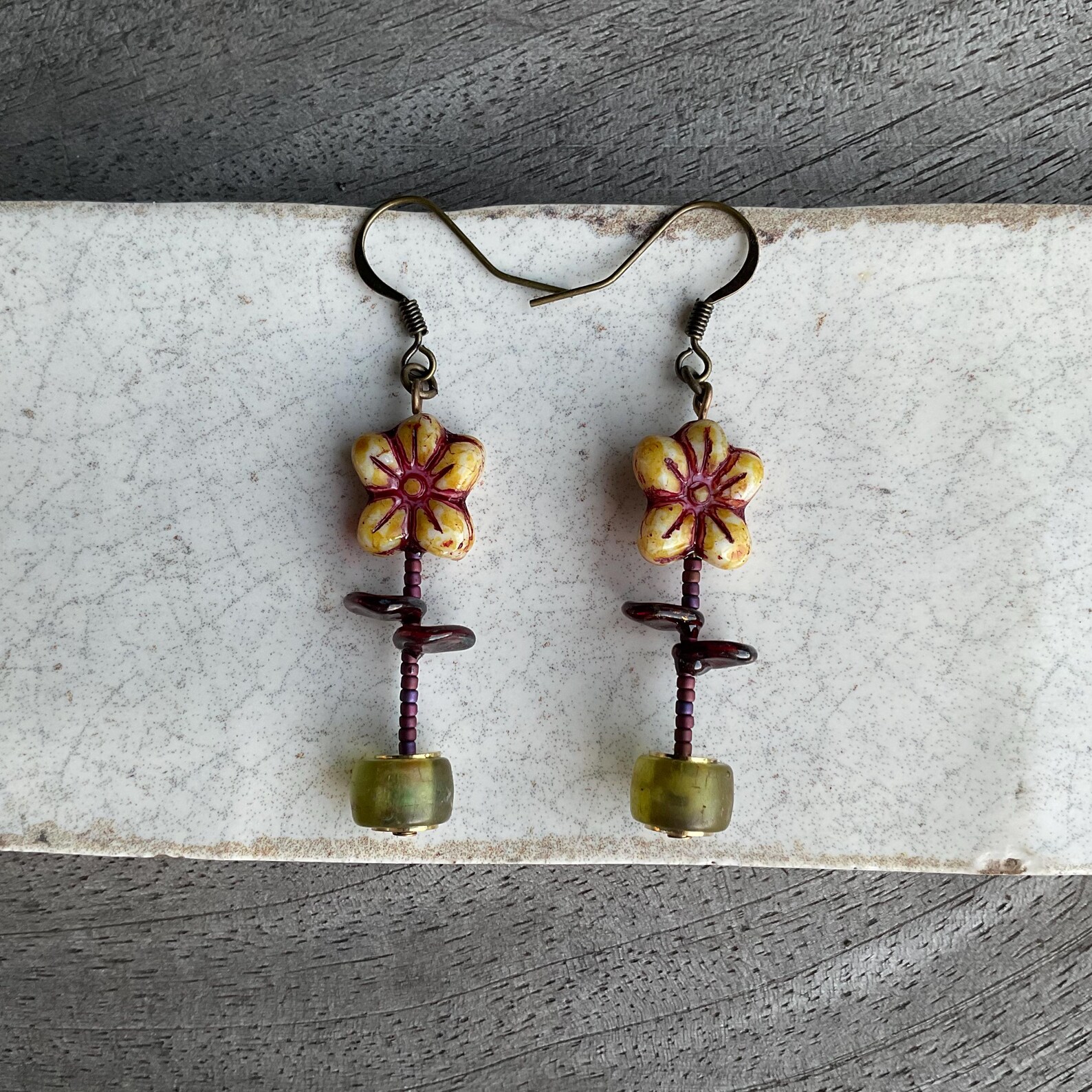 Boho Daisy Earrings: Czech Glass Flower Pot Earrings - Etsy